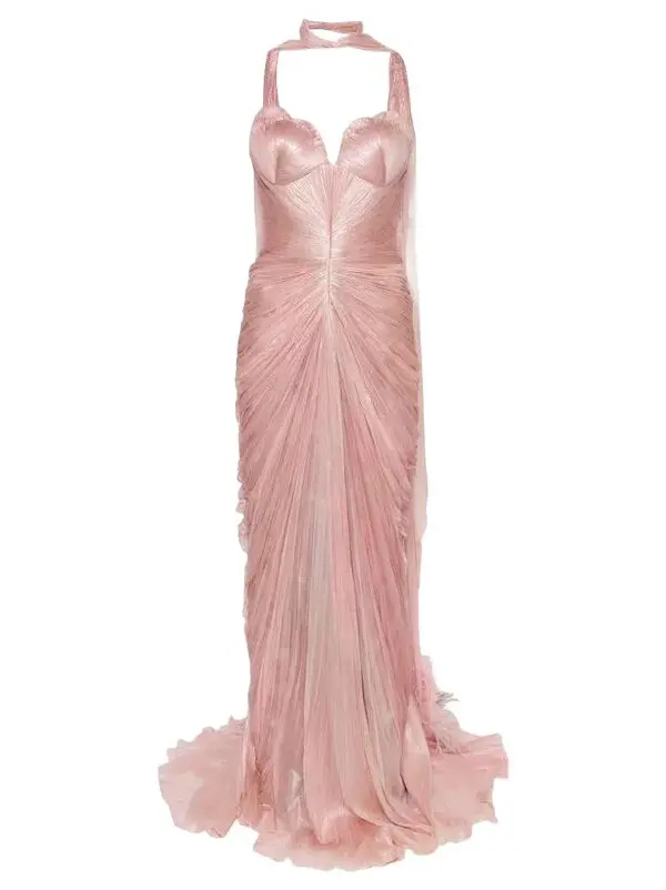 IRIS SERBAN Strapless Ruched Maxi Dress - Pink