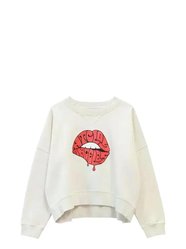 HTC LOS ANGELES Lip-print Embellished Cotton Sweatshirt - White