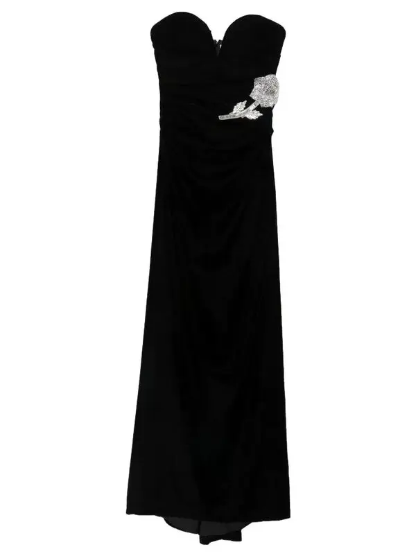 ADAMARIS Crystal-embellished Strapless Velvet Maxi Dress - Black