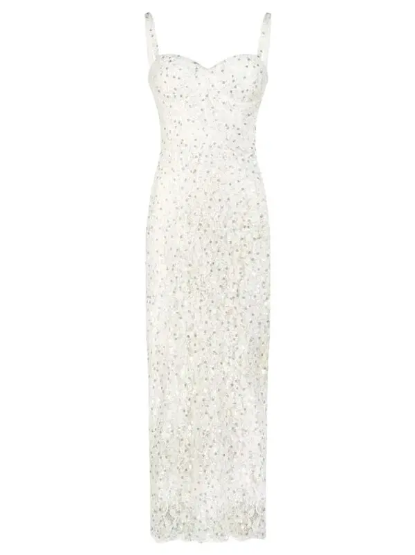 ADAMARIS Sequin-embroidered Lace-trimmed Midi Dress - White