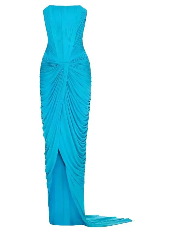 CHATS BY C.DAM Draped Maxi Dress With Silver-tone Hardware - Blue