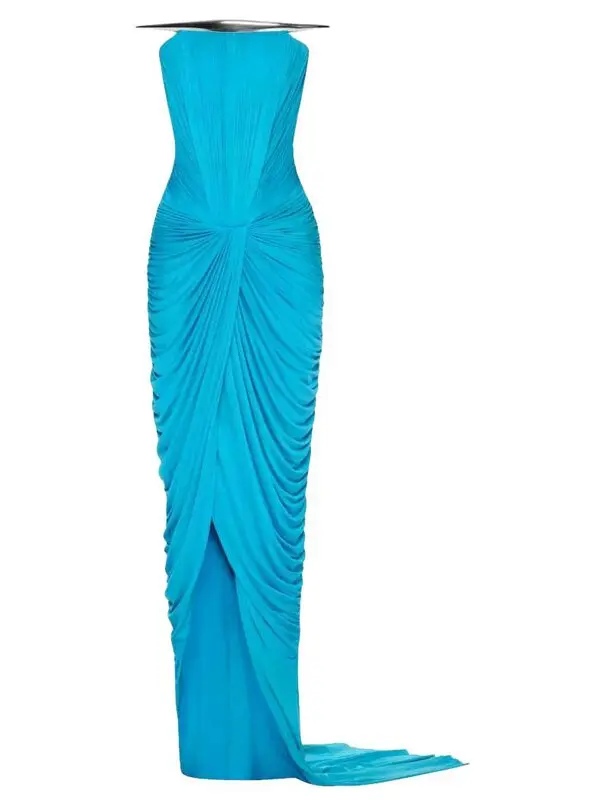 CHATS BY C.DAM Draped Maxi Dress With Silver-tone Hardware - Blue