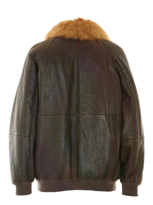Brunello Cucinelli Shearling Collar Leather Bomber Jacket - Brown