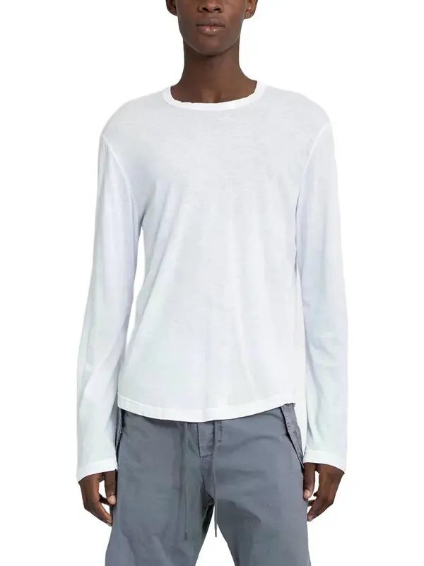 JAMES PERSE Shirttail Hem Crew Long-sleeve Cotton T-shirt - White