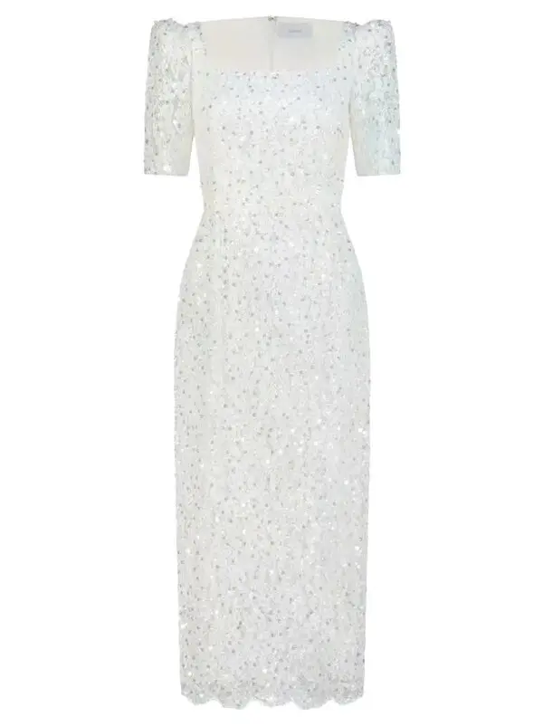 ADAMARIS Sequin-embroidered Lace Midi Dress - White