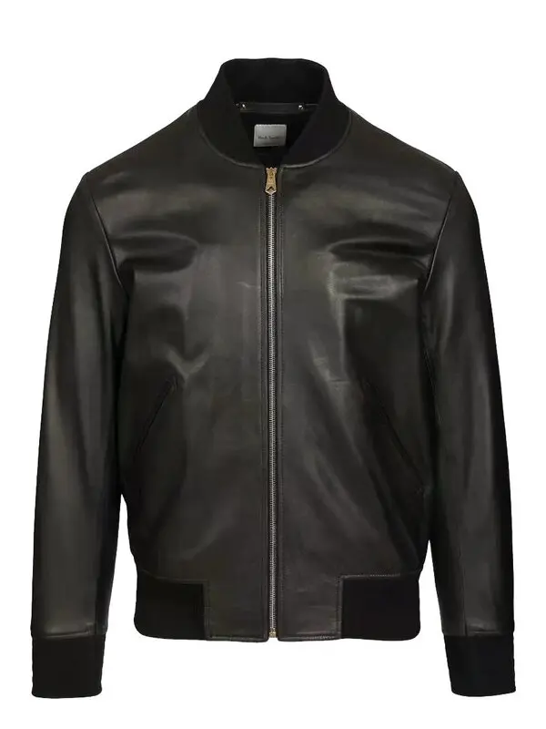 Paul Smith Leather Bomber Jacket - Black