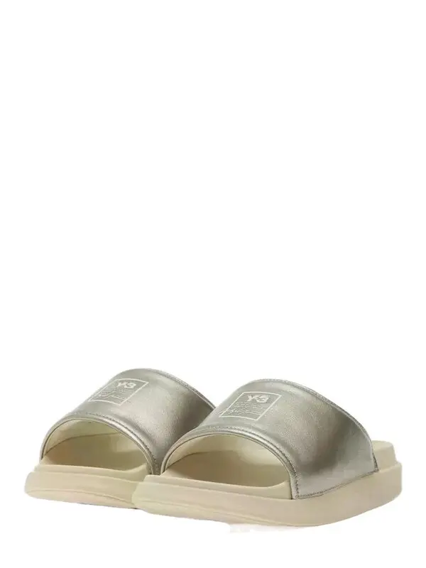 Y3 Metallic-strap Logo-print Slides - Silver