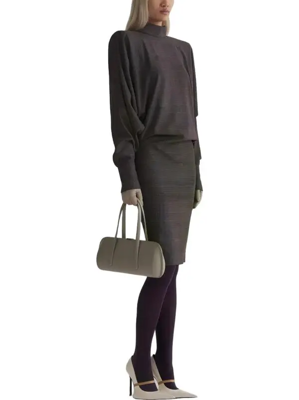 MUGLER Midi Dress With Batwing Sleeves And Embroidered Logo - Brown