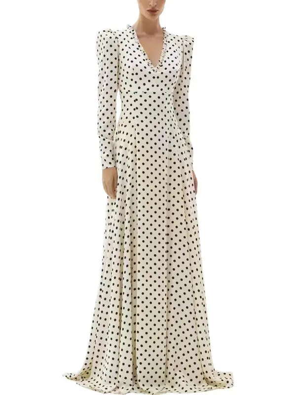 ADAMARIS V-neck Polka Dot Maxi Dress - Neutrals