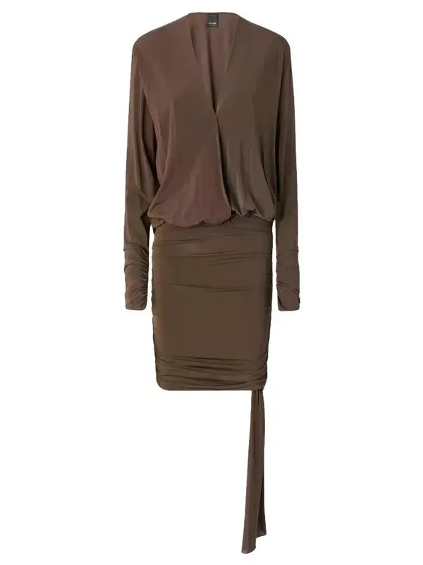 Pinko Ruched Draped V-neck Mini Dress - Brown