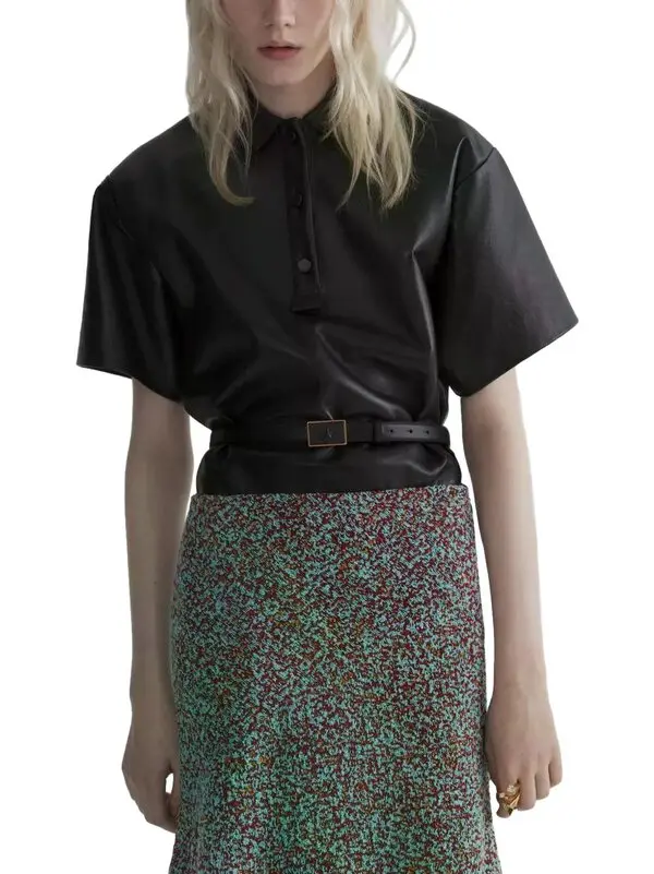 MUGLER Leather Polo Shirt - Black