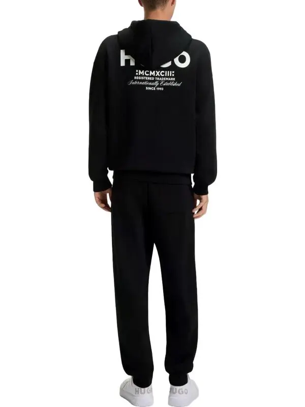 Hugo Logo-print Hoodie In Cotton Terry - Black