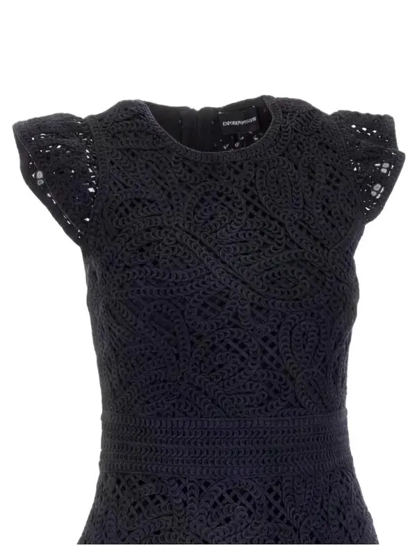 Emporio Armani Crochet-knit Ruffled Mini Dress - Black