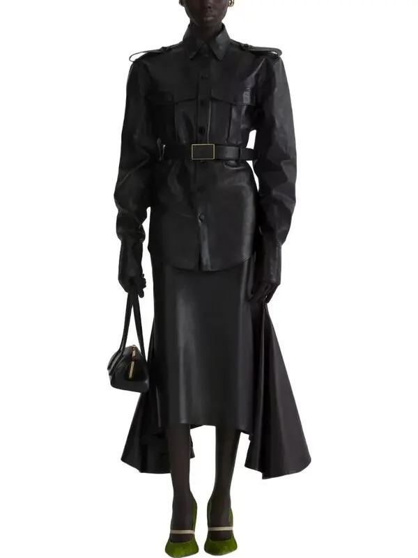 MUGLER Leather Military Shirt - Black