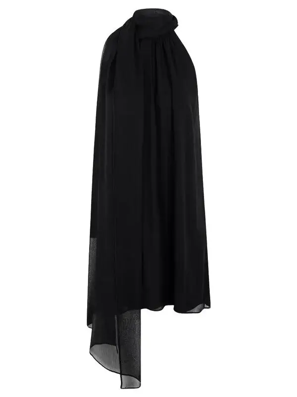 CAYET Mia Asymmetric Draped Mini Dress - Black