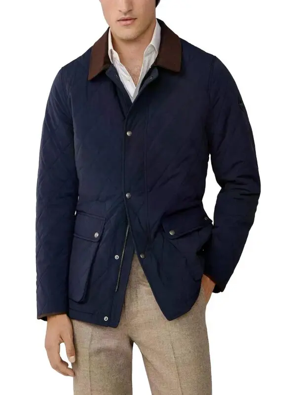 HACKETT LONDON Quilted Corduroy-collar Jacket - Blue