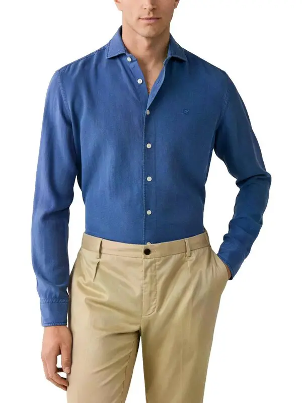 HACKETT LONDON Garment-dyed Textured Cotton Shirt - Blue