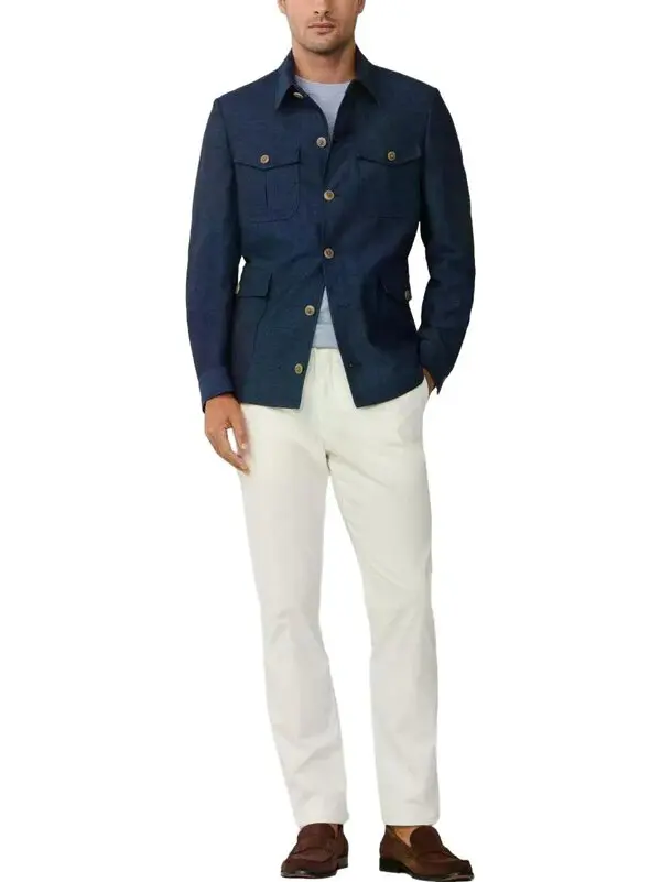 HACKETT LONDON Melange Chambray-linen Jacket - Blue