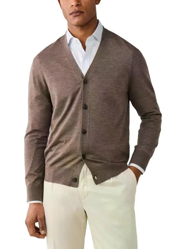 HACKETT LONDON Merino Wool V-neck Cardigan - Brown