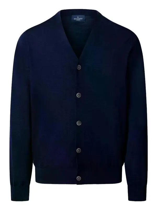 HACKETT LONDON Merino Wool V-neck Cardigan - Blue