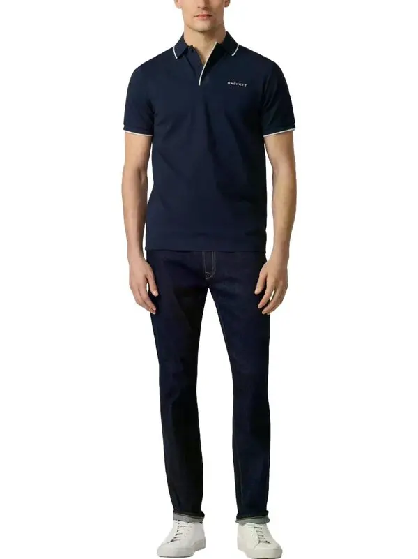 HACKETT LONDON Tipped-trim Embroidered Polo Shirt - Blue