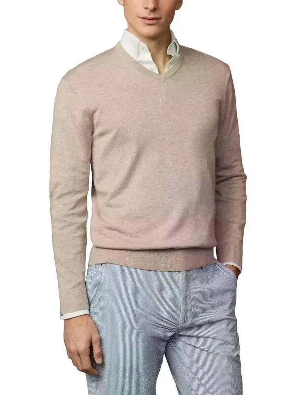 HACKETT LONDON Embroidered V-neck Sweater - Neutrals