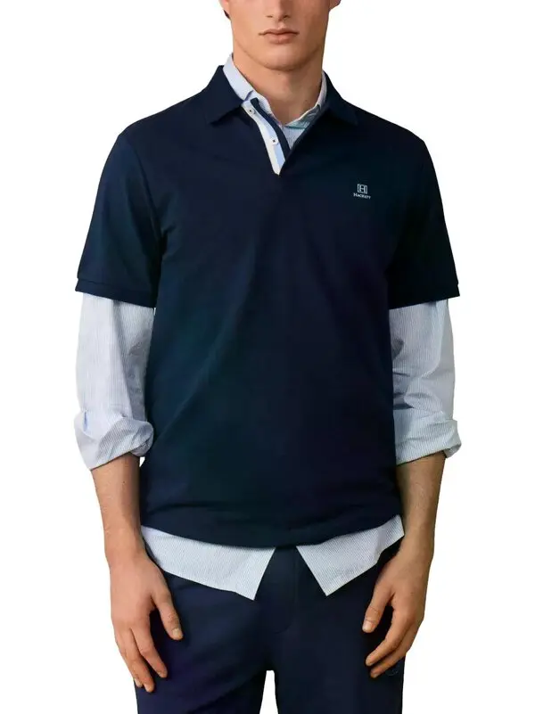 HACKETT LONDON Embroidered-logo Short-sleeve Polo Shirt - Blue