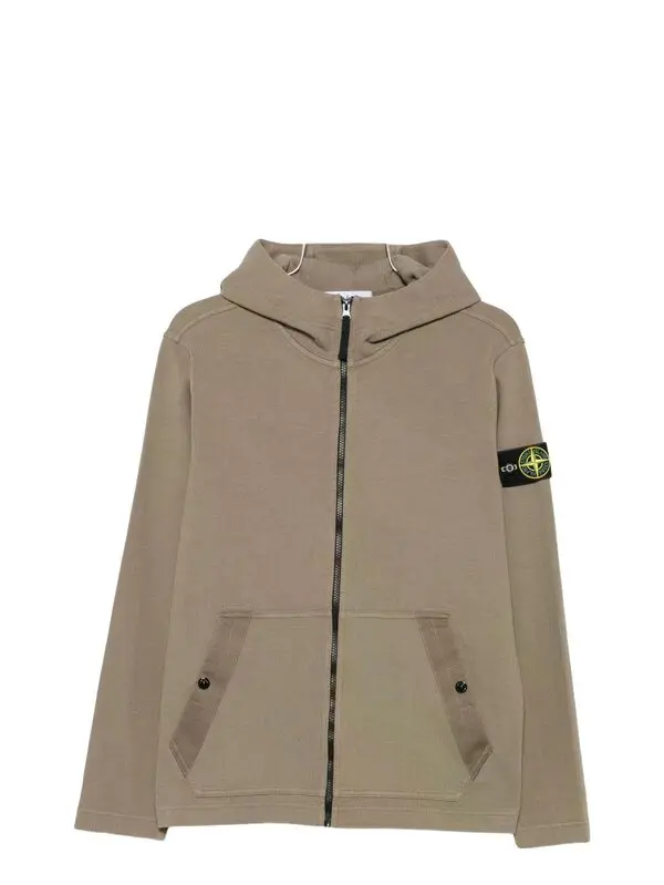 Stone Island Logo Patch Zip-up Hoodie - Green
