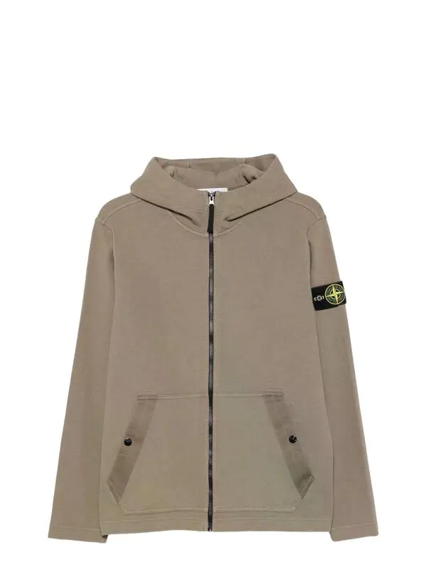 Stone Island Logo Patch Zip-up Hoodie - Green
