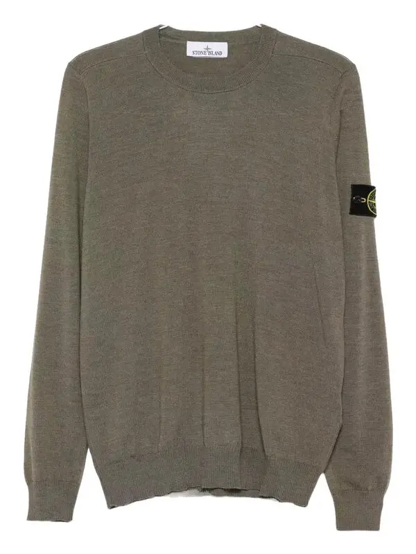 Stone Island Logo Patch Crew Neck Sweater - Green