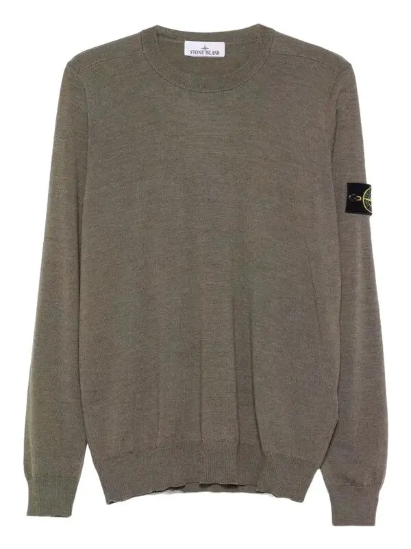 Stone Island Logo Patch Crew Neck Sweater - Green