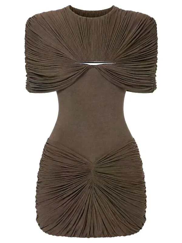 CHATS BY C.DAM Ruched Draped Mini Dress - Brown