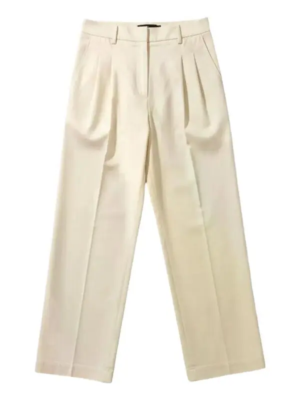 CELLAR DOOR Cream Pleated Detail Straight-leg Trousers - Neutrals