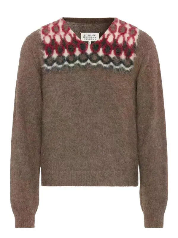 MAISON MARGIELA Brushed Alpaca Wool Blend V-neck Pullover - Brown