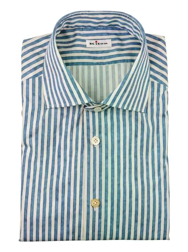 Kiton Vertical-stripe Spread-collar Shirt - Blue