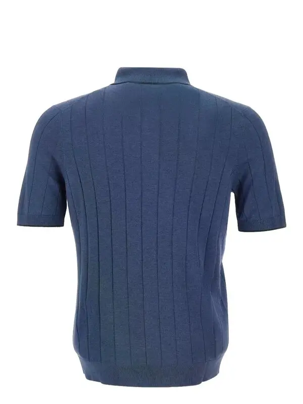 GRAN SASSO Ribbed-knit Silk Polo Shirt - Blue
