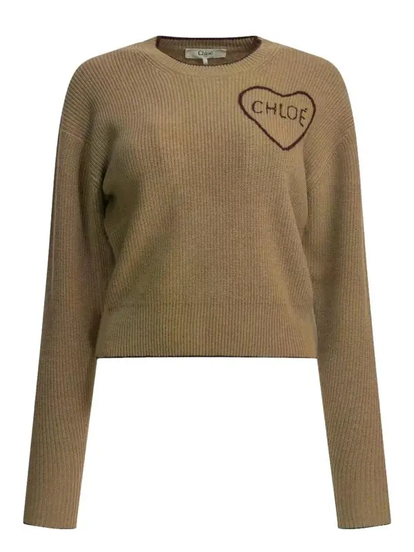 Chloé Cropped Fitted Logo Sweater - Brown