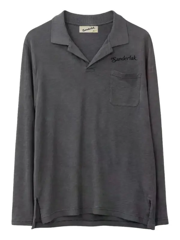 SANDERLAK Long Sleeve Spread Collar T-shirt With Pocket - Grey