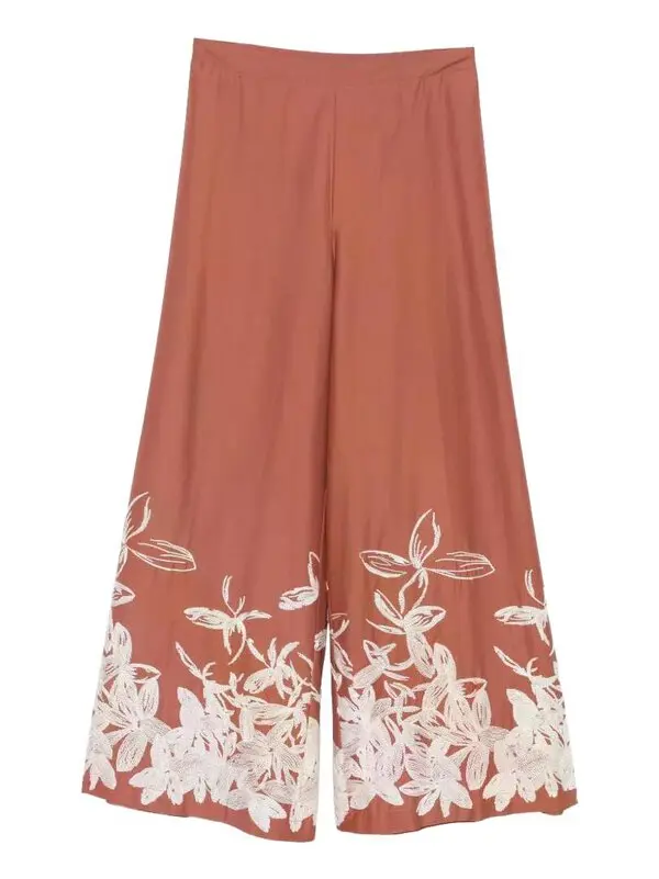 Liviana Conti Embroidered Wide-leg Trousers - Brown