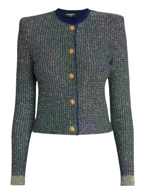 Balmain Sequin-embellished Metallic-knit Cardigan - Blue