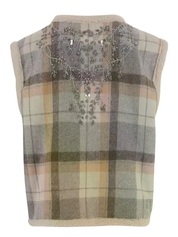 Stella McCartney Check-pattern Floral-embroidered Vest - Neutrals