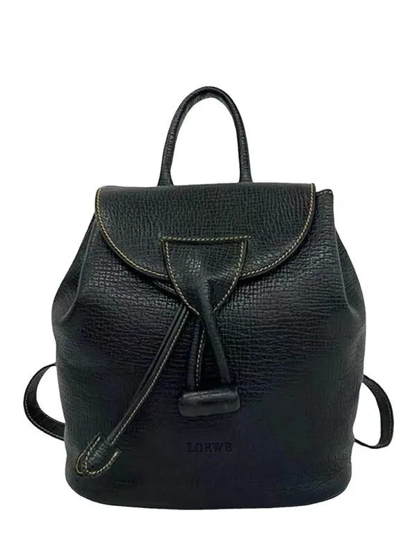 Loewe Textured Leather Toggle Flap Backpack - Black