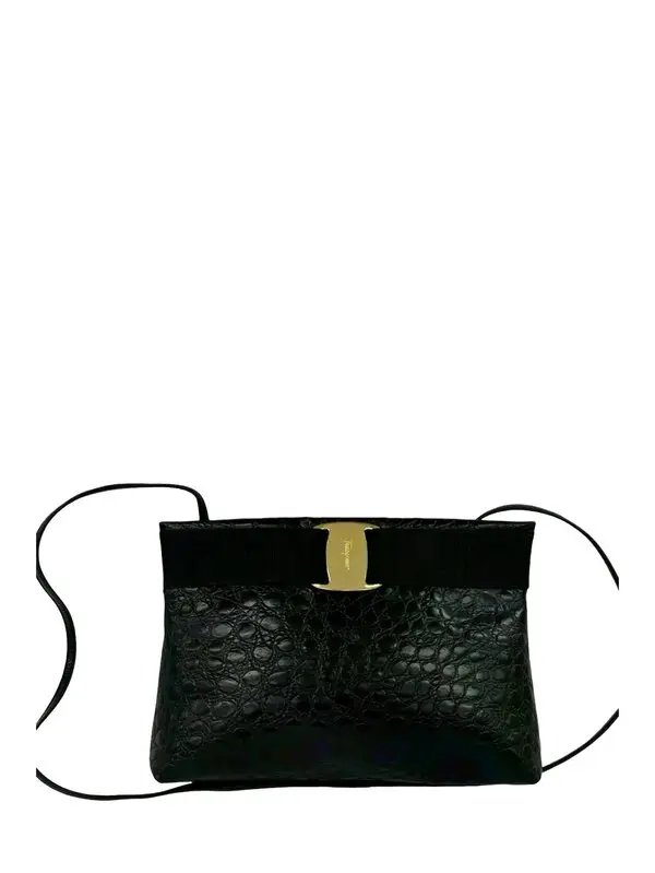FERRAGAMO Vara Bow Embossed Crossbody Bag - Black