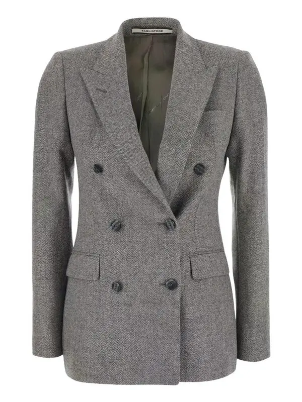 Tagliatore Double-breasted Peak Lapel Herringbone Blazer - Neutrals