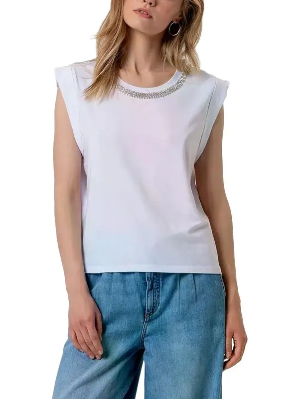FRACOMINA Crystal-embellished Padded Shoulder T-shirt - White