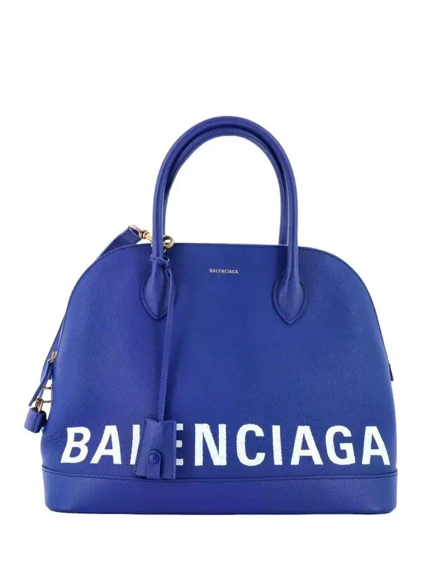 Balenciaga Logo Ville Leather Medium Satchel - Blue