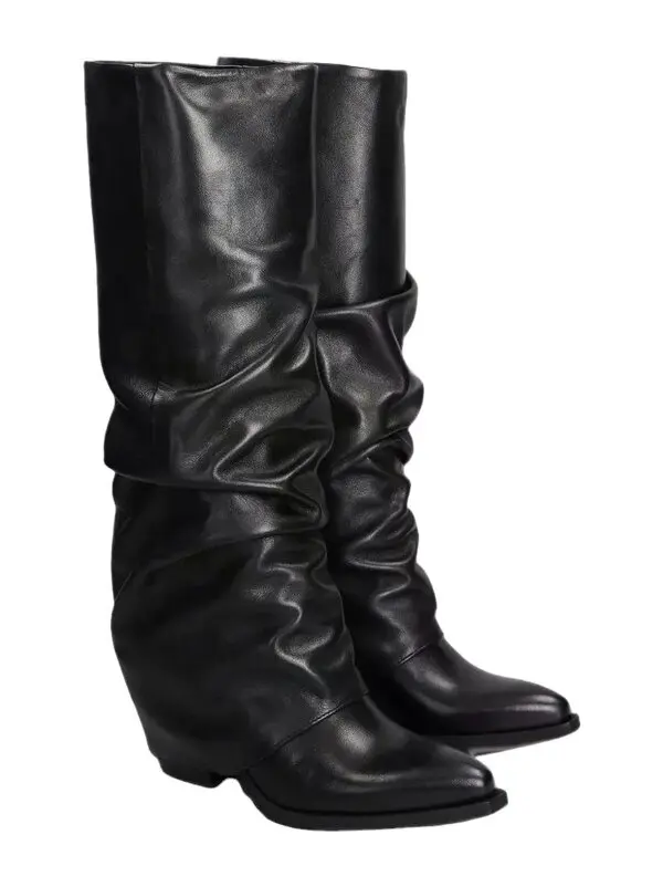 METISSE Slouchy Pointed-toe Leather Boots - Black