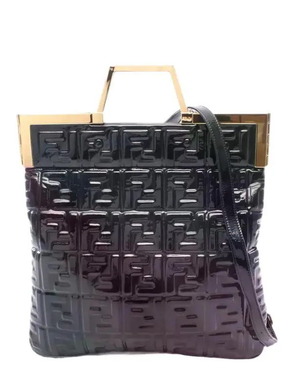Fendi 2010s Ff Embossed Patent Leather Tote Bag - Black