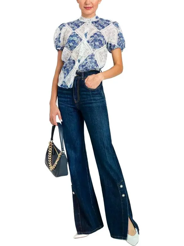 TWINSET Rombi Floral-print Puff-sleeve Blouse - Blue