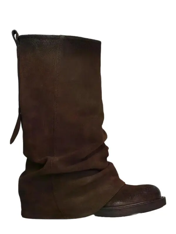 METISSE Slouchy Effect Distressed Finish Boots - Brown